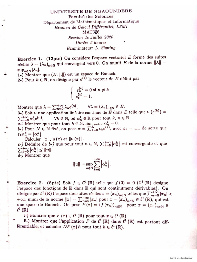 Épreuve Calcul Différentiel | PDF
