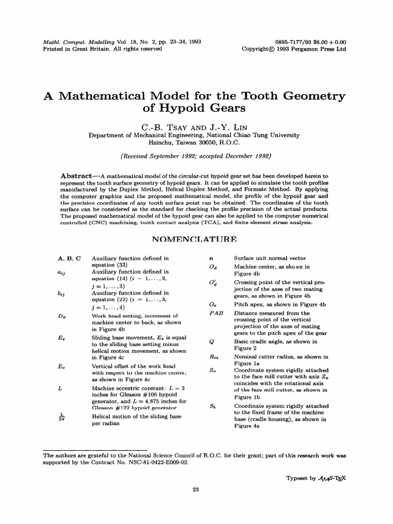Mathematical Model For Tooth Geometry of Hypoid Gears | PDF | Gear ...