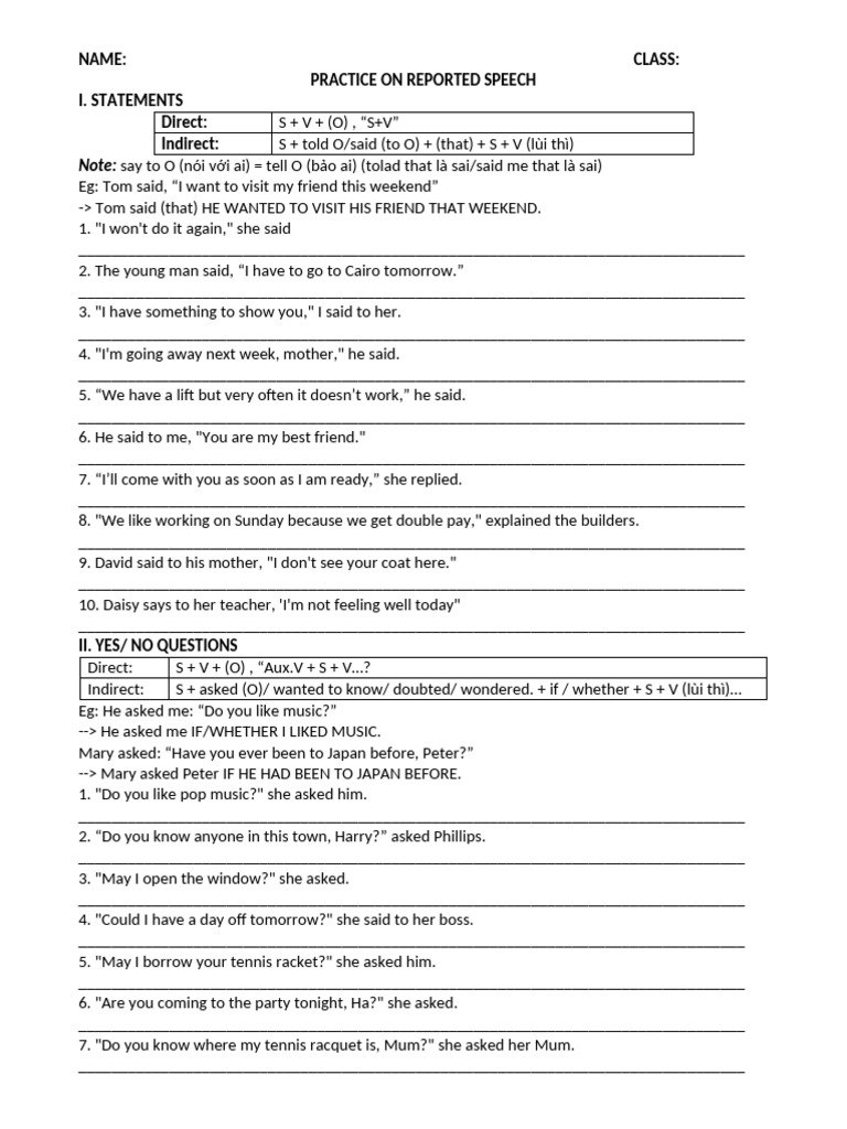 Reported Speech Practice | PDF