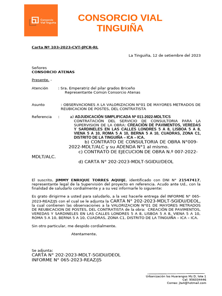 Carta Consorcio Vial Lev Obs | PDF