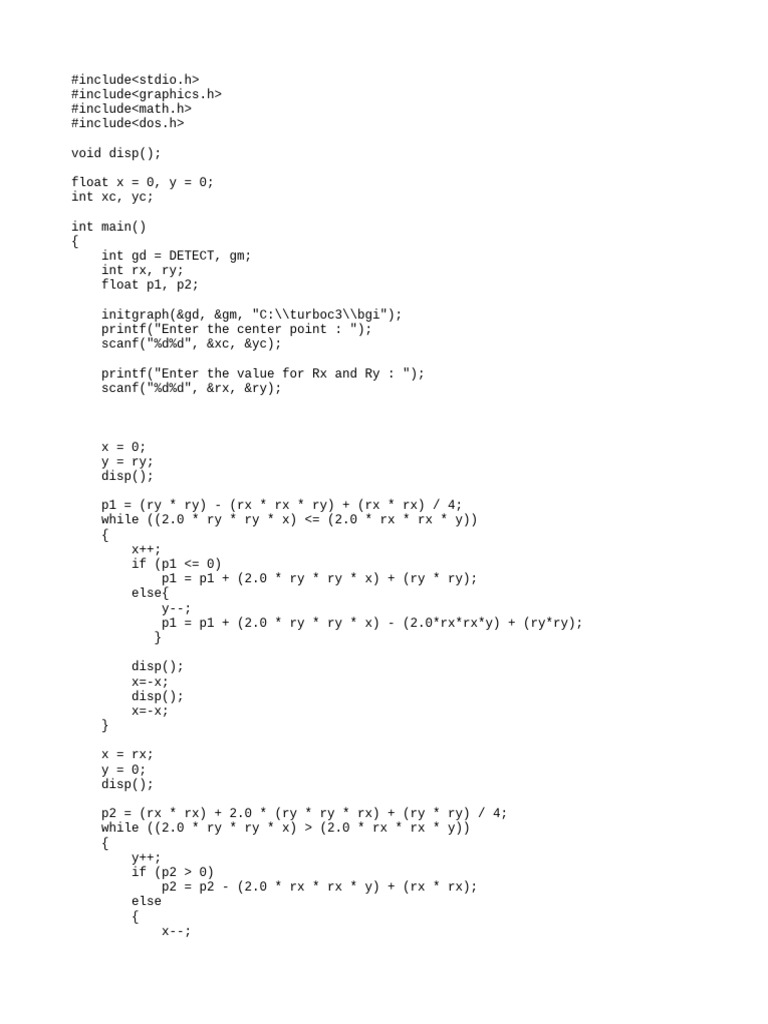 Draw Ellipse in C with Graphics Library | PDF