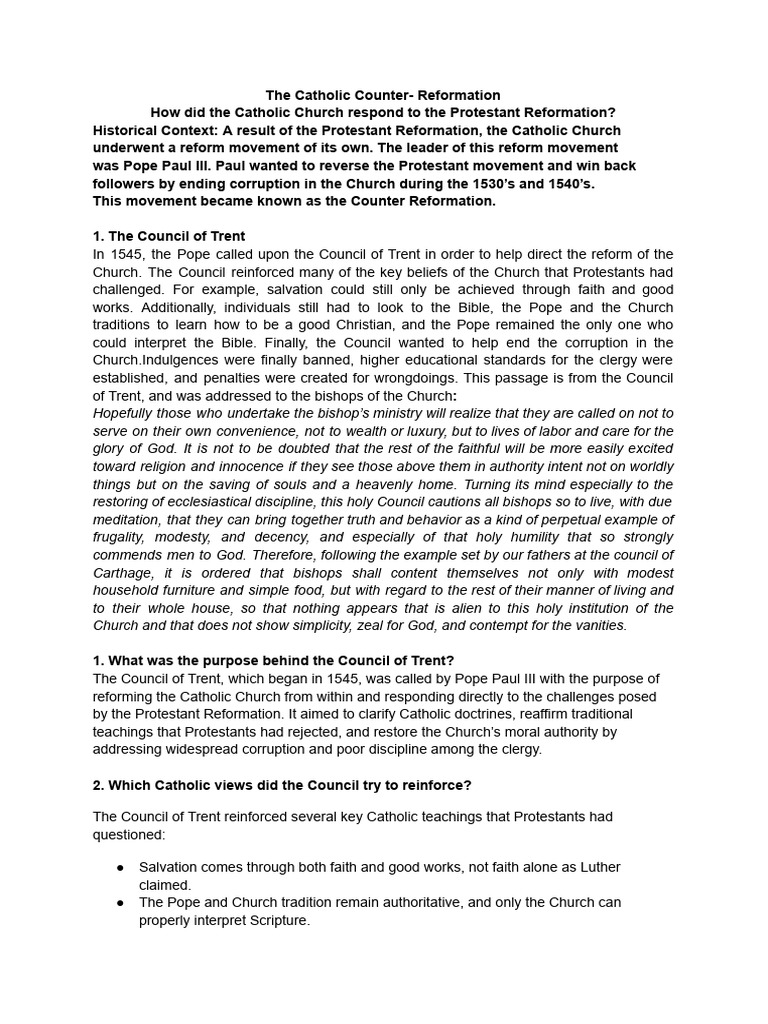 Catholic Counter-Reformation Overview | PDF | Catholic Church ...