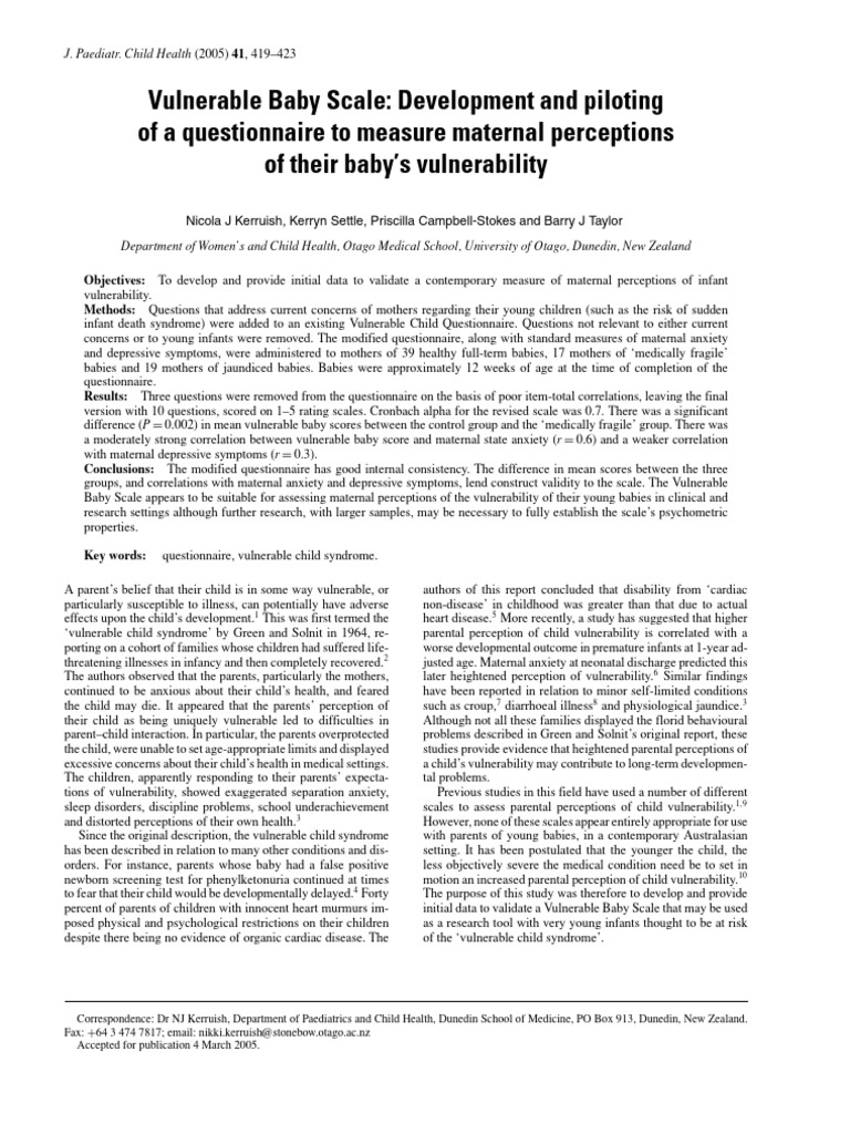 Vulnerability Baby Scale | PDF | Infants | Neonatal Intensive Care Unit
