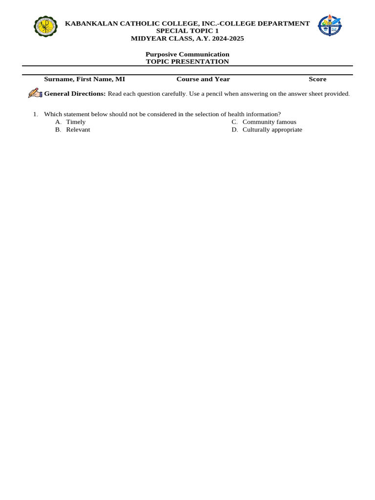 Test Questionairre Template | PDF