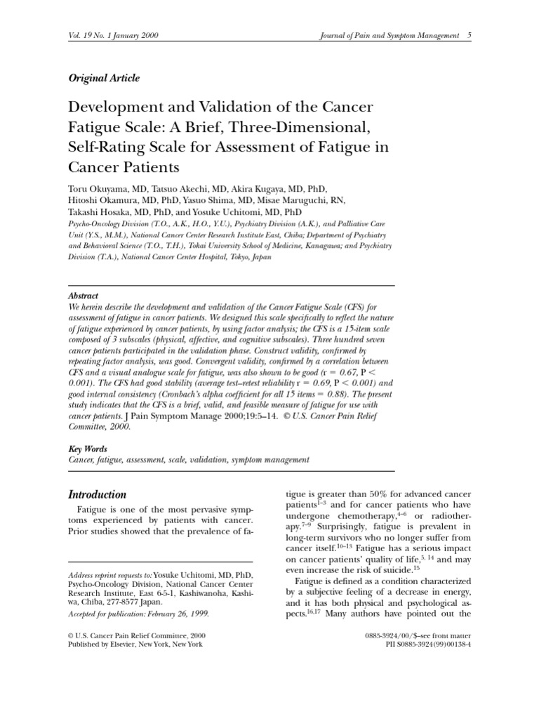 Development and Validation of The Cancer Fatigue Scale A Brief, Three-Dimensional, Self-Rating ...