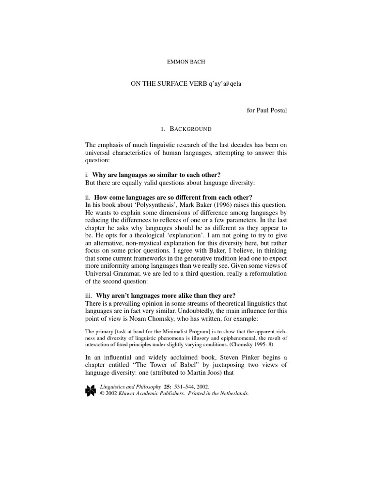 On The Surface Verb q'Ay'Ai - Qela (Bach 2002) | PDF | Lexical ...