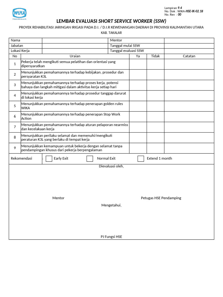 Form Evaluasi SSW | PDF