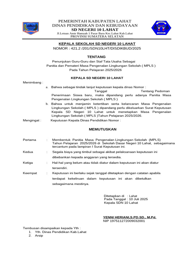 Contoh SK Panitia MPLS | PDF