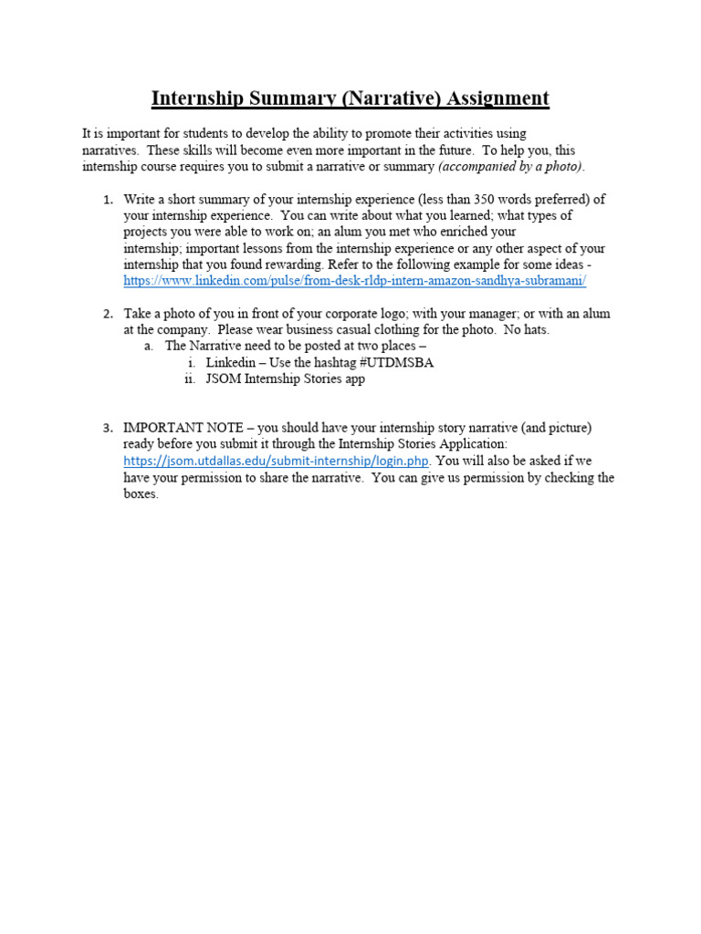 Internship Summary Assignment | PDF