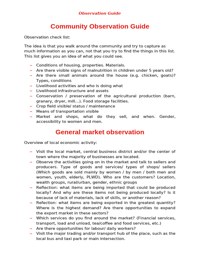 12 Community Observation Guide | PDF