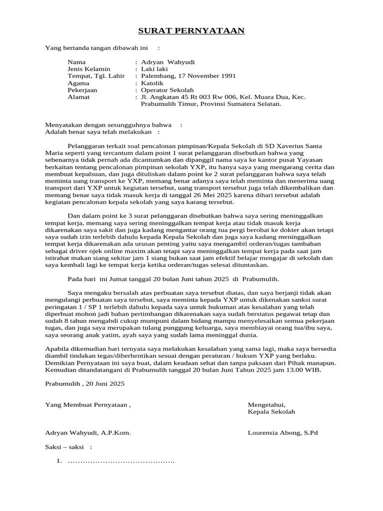 Surat Pernyataan Klarifikasi | PDF