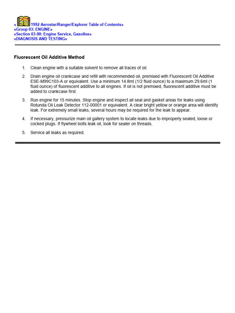 Fluorescent Oil Additive Method | PDF