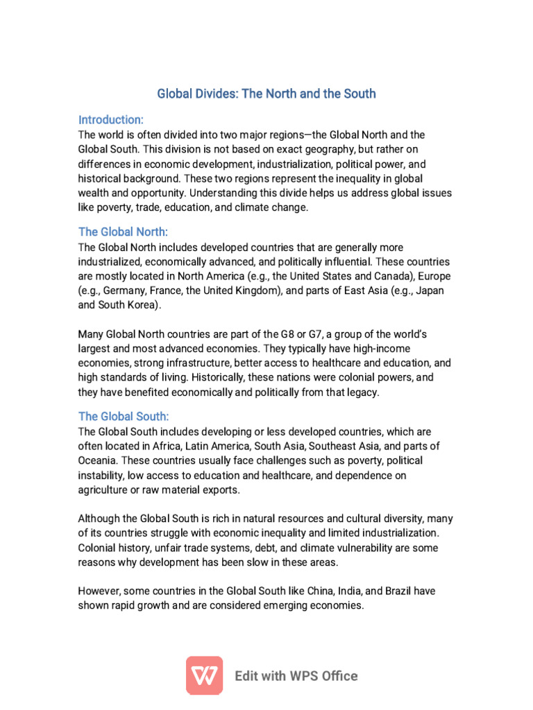 Understanding Global North-South Divide | PDF | Developing Country ...