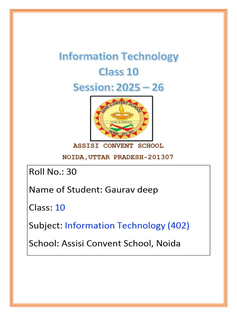 Class 10 IT Portfolio Certificate 2025-26 | PDF