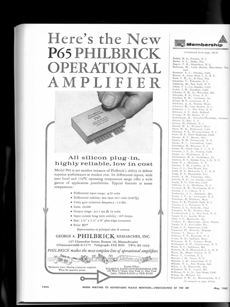 Philbrick P65 Opamp Ad 1962 | PDF