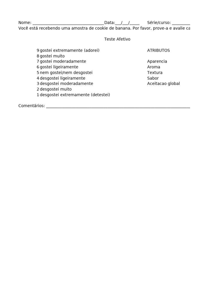 Escala Hedonica Banana | PDF