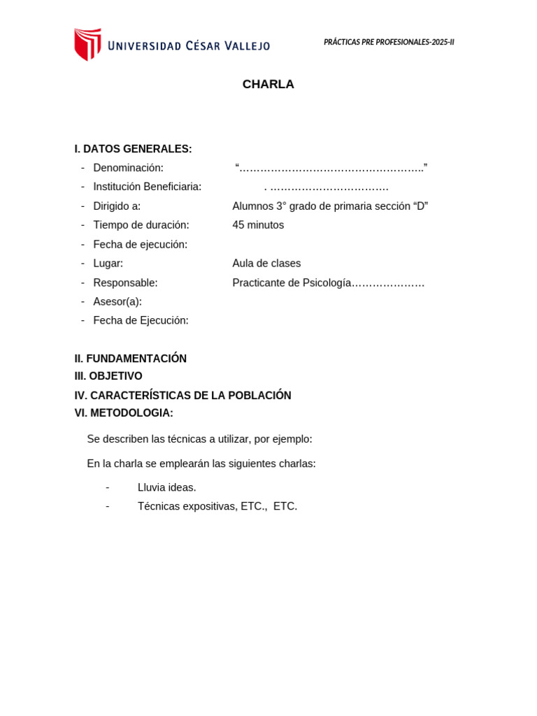 Formato Elaboración de Charla 2025 | PDF