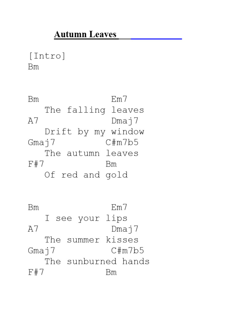 Eric Clapton's Autumn Leaves Chords | PDF