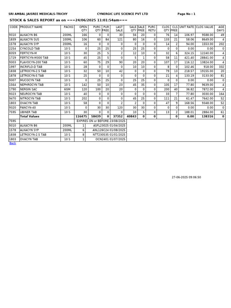 Nergin Tablet Stock Report | PDF