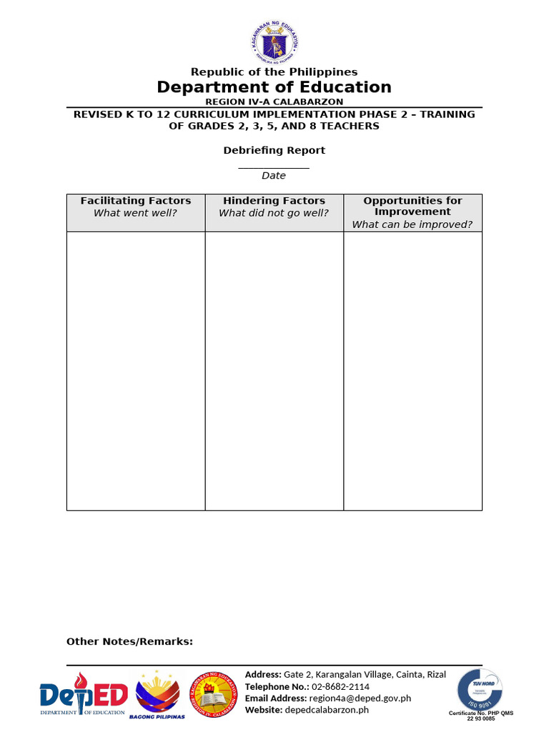 Debriefing Template | PDF