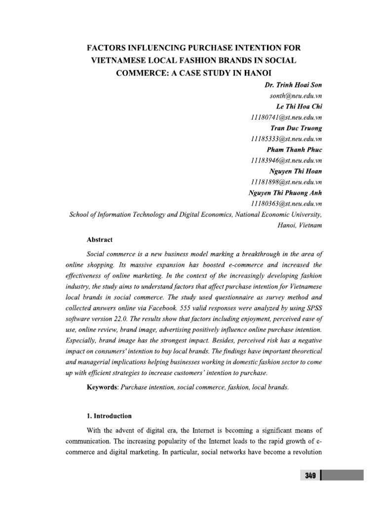 26. Factors Influencing Purchase Intention for Vietnamese Local Fashion Brands in Social ...