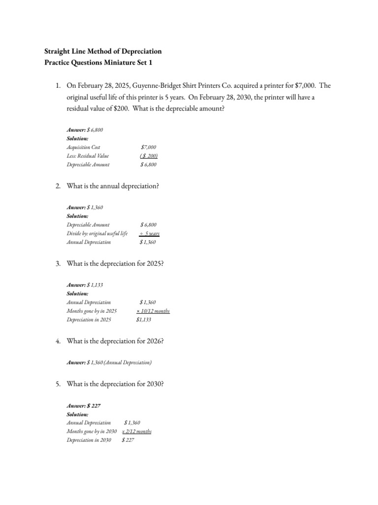 Depreciation SLM Mini Set 1 | PDF