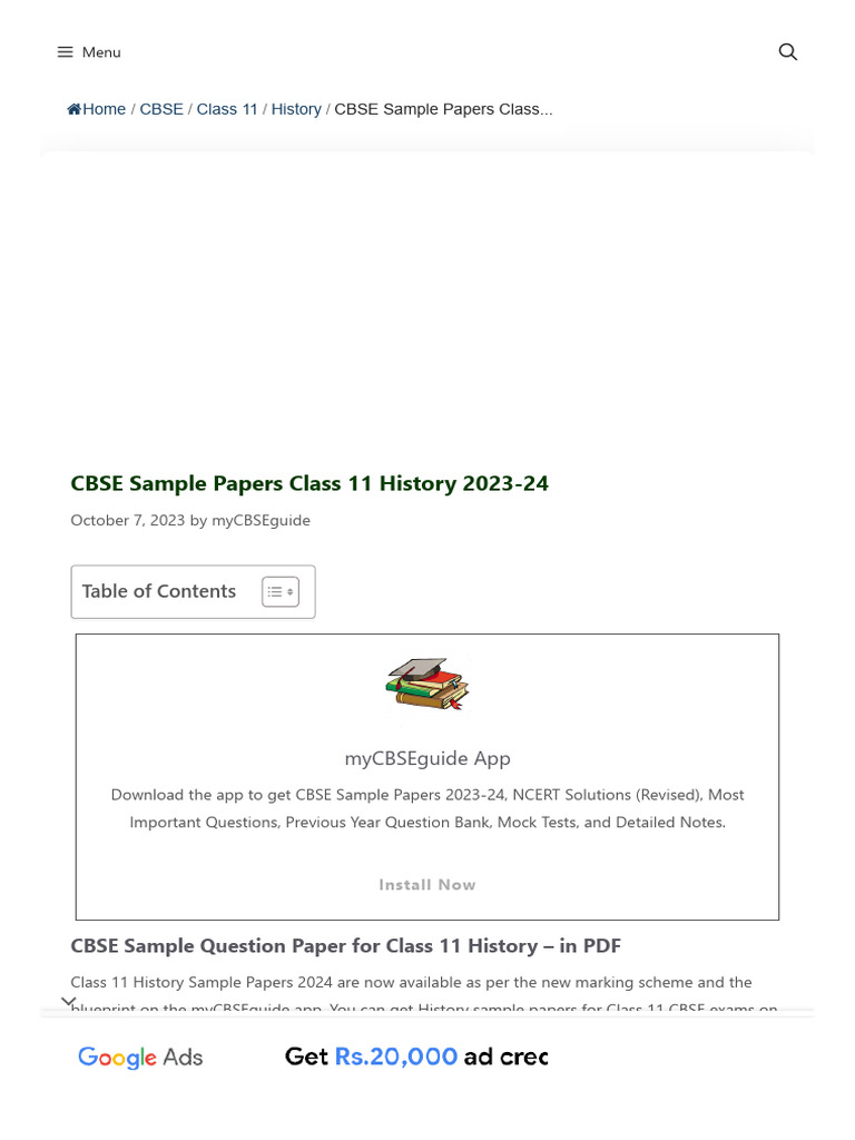 CBSE Sample Papers Class 11 History 2023-24 - MyCBSEguide | PDF ...