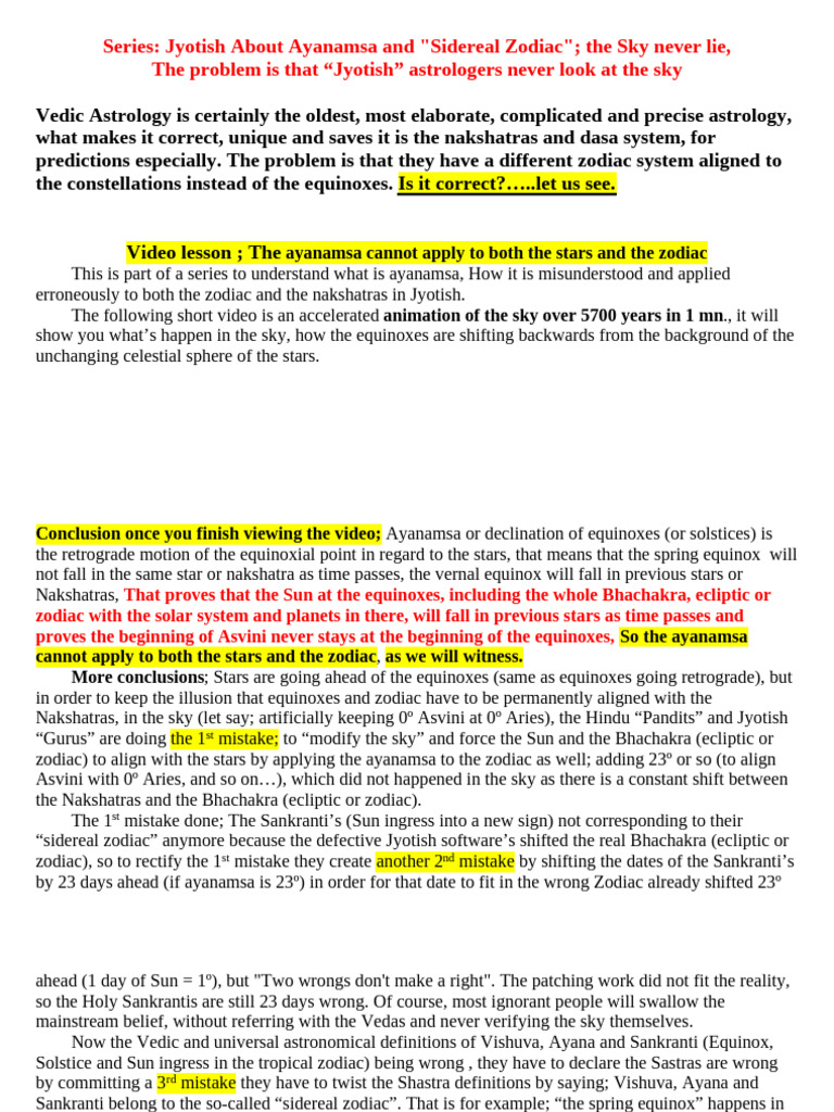 1 - Jyotish Lesson - Proof That Ayanamsa Applies To The Nakshatras Only ...