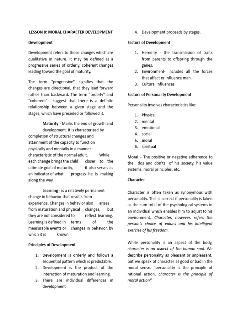 Lesson 8 Moral Character Development | PDF | Morality | Adolescence