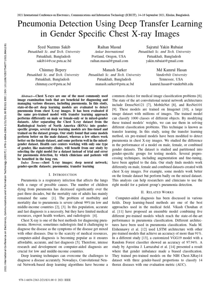 Pneumonia Detection Using Deep Transfer Learning in Gender Specific ...
