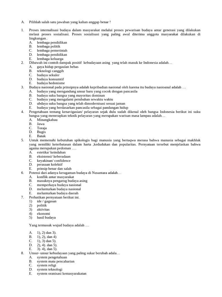 Soal Antropologi Kelas Xii Bhs | PDF