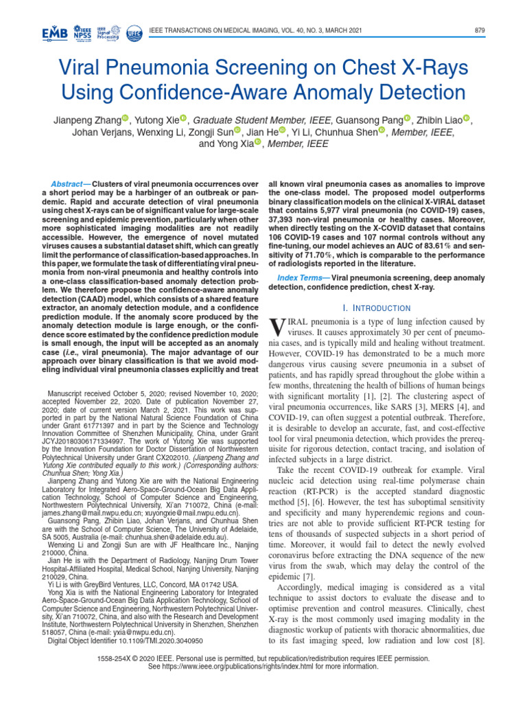 Viral Pneumonia Screening On Chest X-Rays Using Confidence-Aware Anomaly Detection | PDF | Deep ...