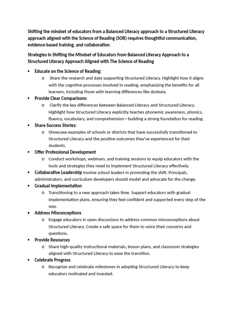 Transitioning to Structured Literacy | PDF | Phonics | Literacy