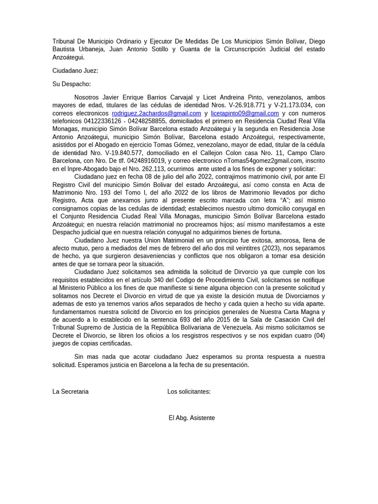 Solicitud de Divorcio Sentencia 693 Sala Casacion Civil (Modelo) | PDF ...