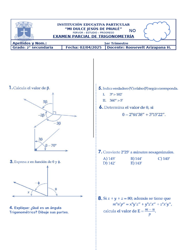 Examen 2do Sec Trigo | PDF