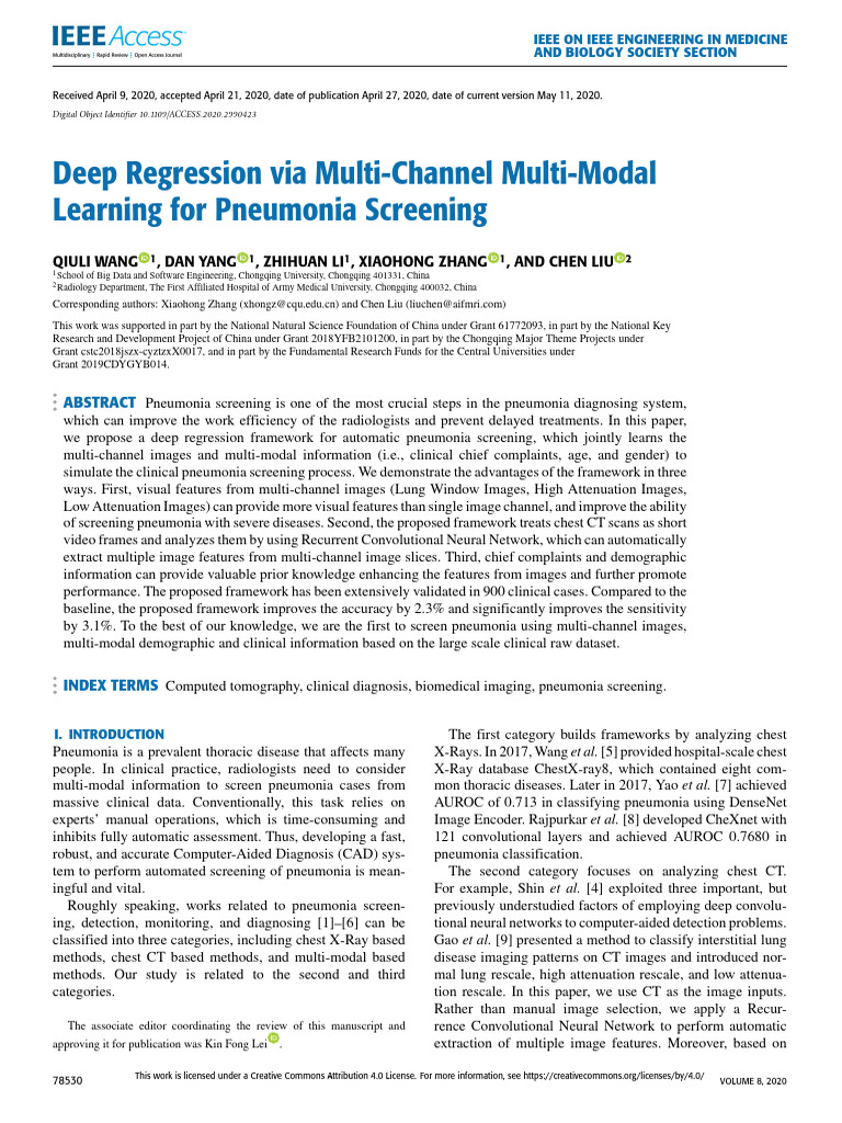 Deep Regression Via Multi-Channel Multi-Modal Learning For Pneumonia Screening | PDF | Ct Scan ...