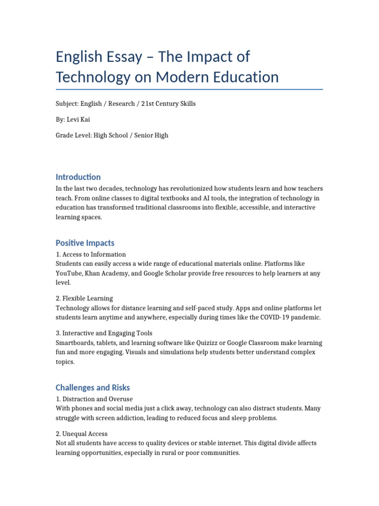 Impact of Technology On Education | PDF