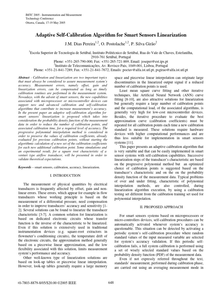 Adaptive Calibration for Smart Sensors | PDF | Calibration | Interpolation