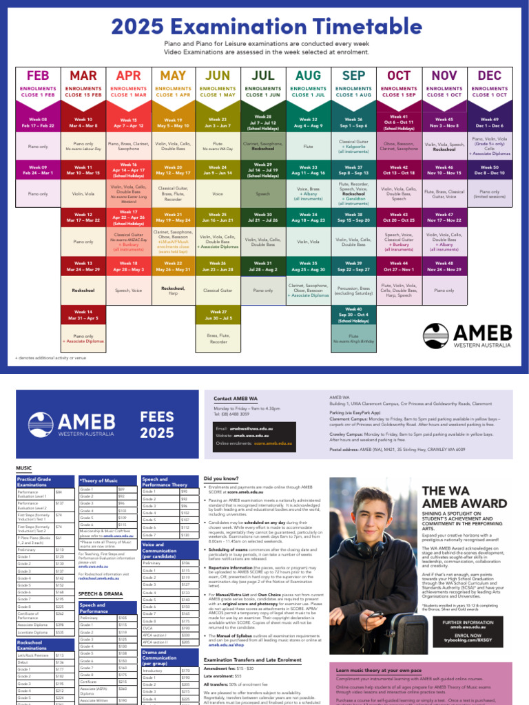 Ameb 2025 Calendar Final | PDF | Musical Instruments | Double Bass