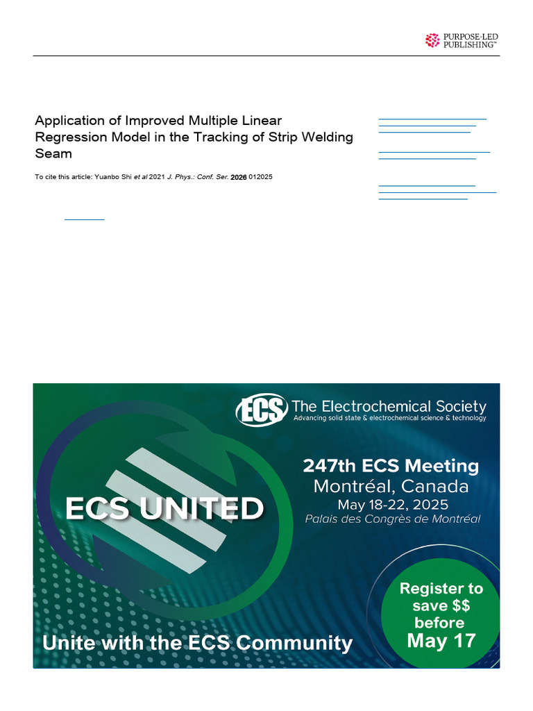Application of Improved Multiple Linear Regression Model in The Tracking of Strio Welding Seam ...
