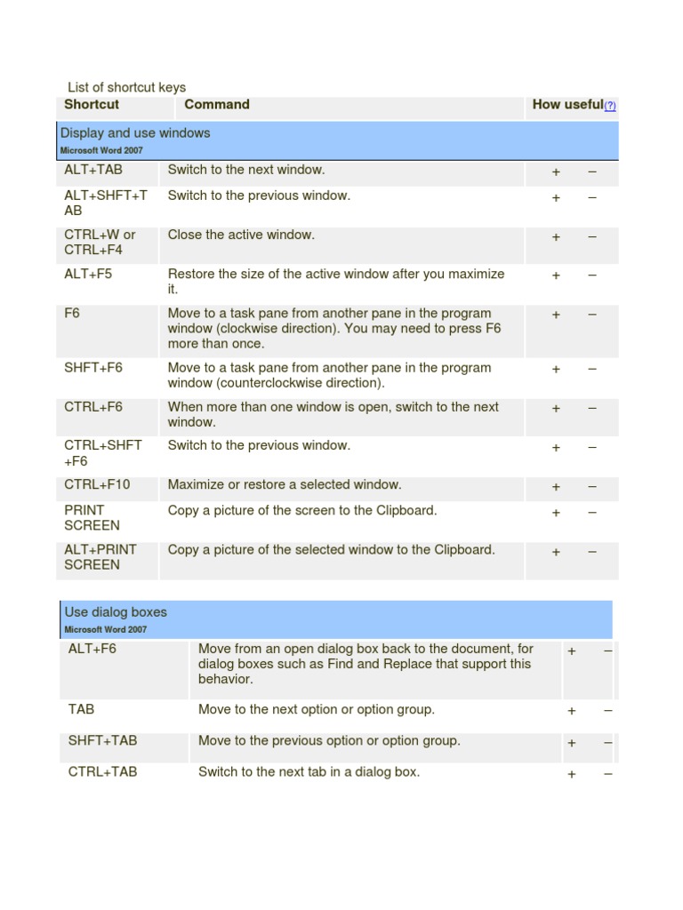 Word 2007 Shortcut Keys Guide | PDF | Quotation Mark | Microsoft Word