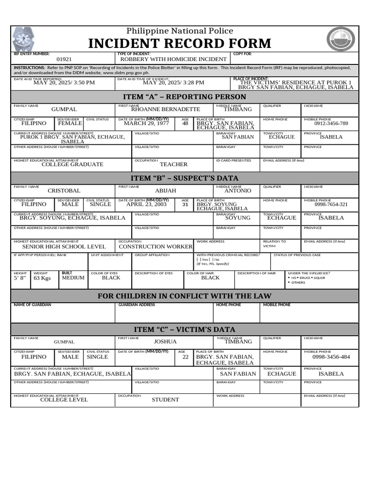 Robbery with Homicide Incident Report | PDF | Criminal Justice | Crime ...