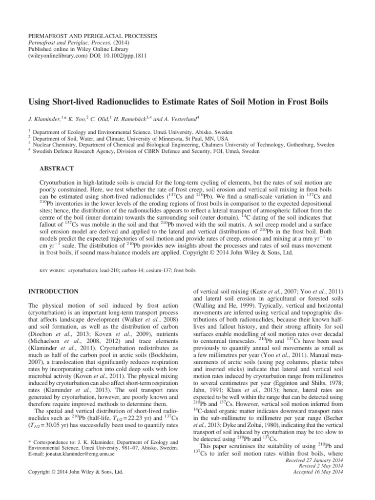 2014 - Using Short-Lived Radionuclides To Estimate Rates of Soil Motion ...