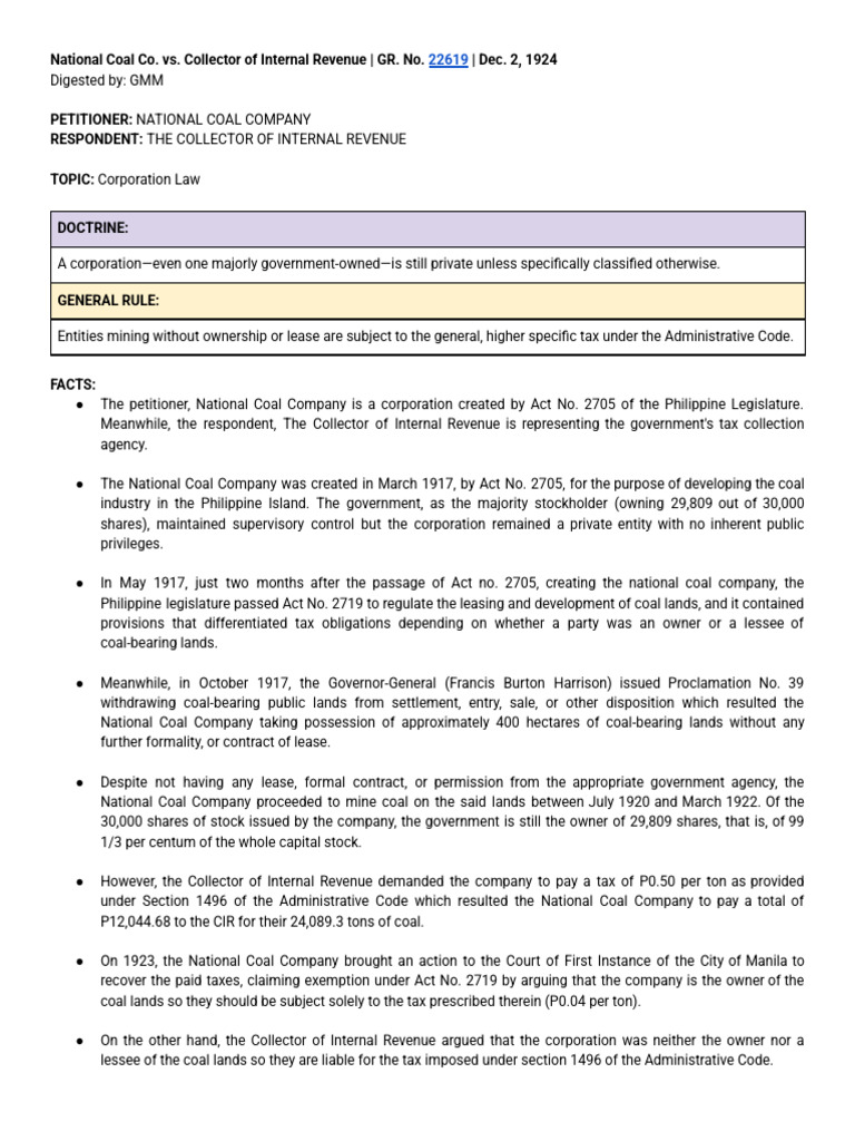 National Coal Co. Tax Liability Ruling | PDF | Taxes | Lease