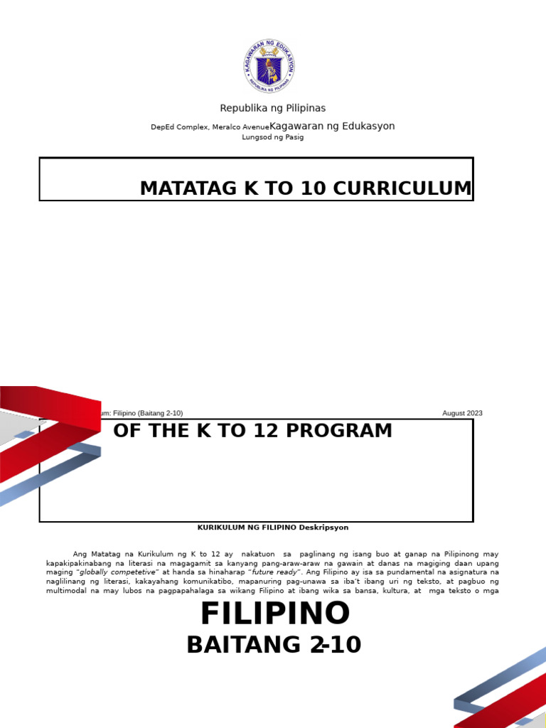 Final Matatag Filipino CG 2023 Grades 2 10 1 | PDF