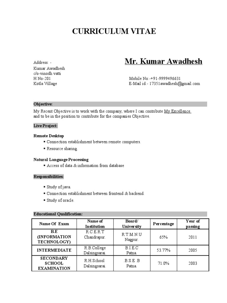 Kumar Awadhesh Curriculum Vitae | PDF | Career & Growth