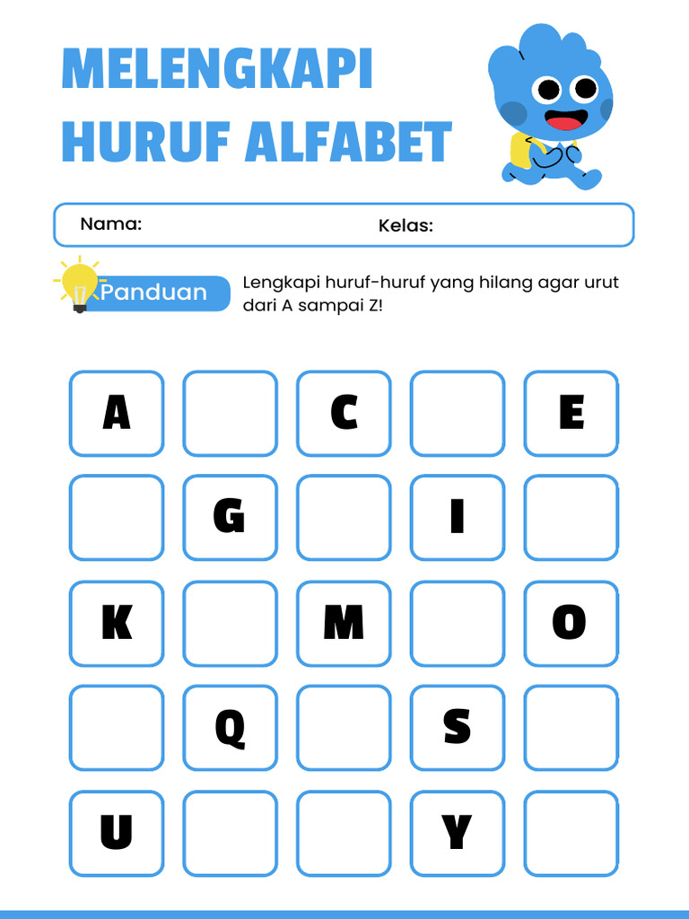 Melengkapi Huruf Alfabet Lembar Kerja Biru Ilustratif - 20250711 - 070722 - 0000 | PDF
