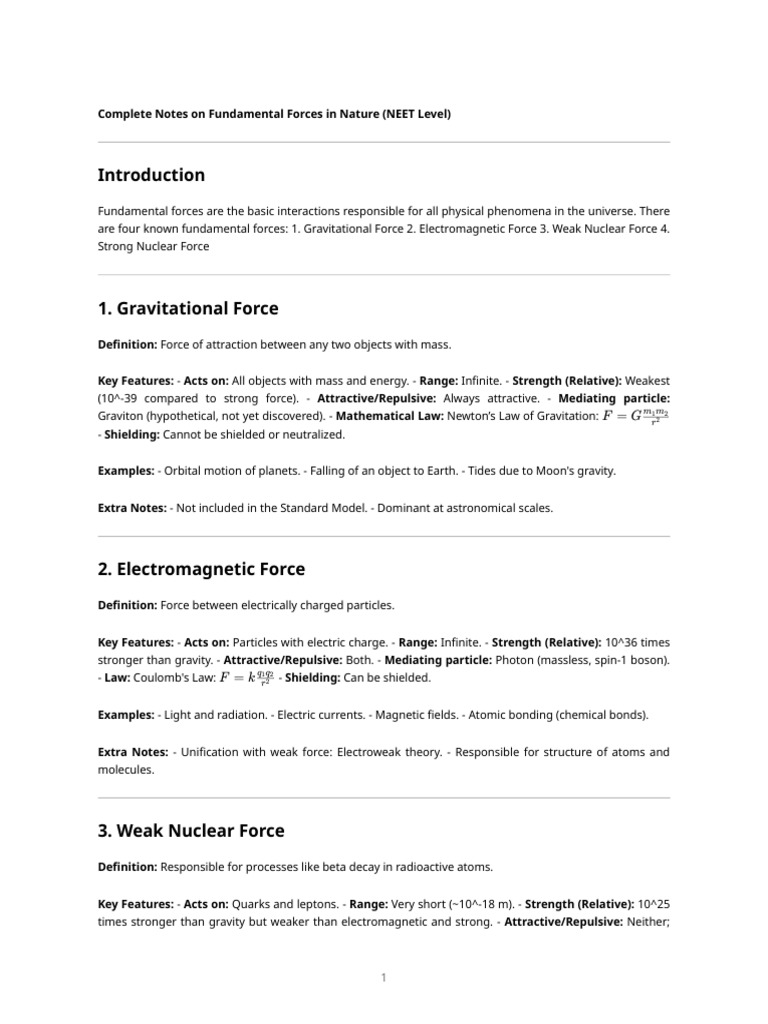 Fundamental Forces Notes | PDF | Fundamental Interaction | Elementary ...