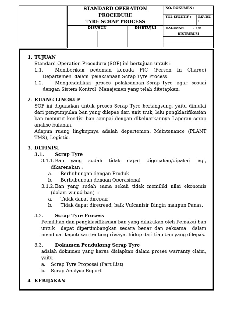 Prosedur Operasi Standar Proses Ban Scrap | PDF