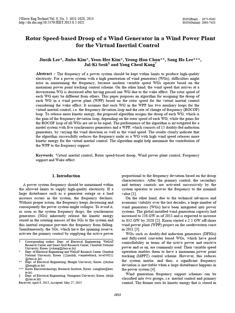 Rotor Speed-Based Droop of A Wind Generator in A Wind Power Plant For The Virtual Inertial ...